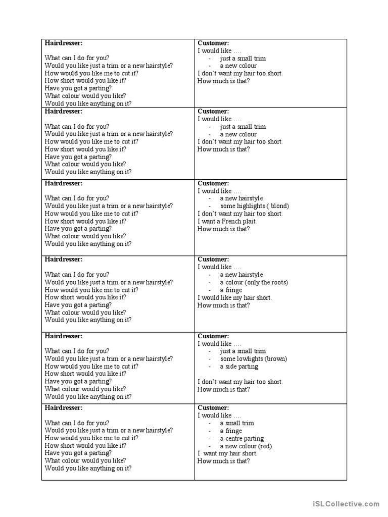 Conversation Cards - at The Hairdresser's | PDF | Human Hair | Human ...