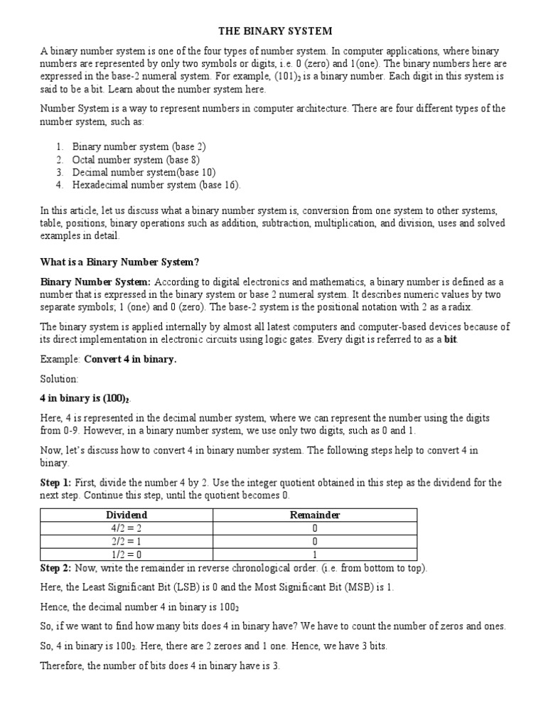The Binary System | PDF | Notation | Computer Science