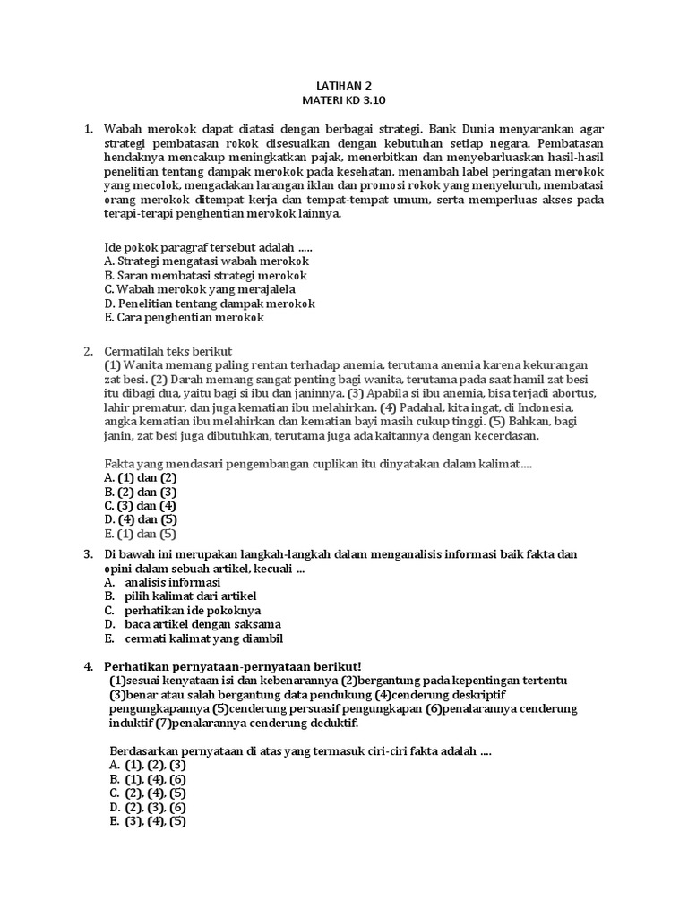 Latihan KD 3.10 | PDF | Kesehatan Holistik | Sains & Matematika