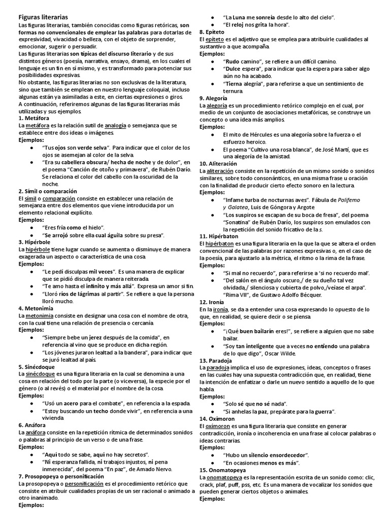 Figuras literarias: 17 formas de expresión | PDF | Metáfora | Lingüística