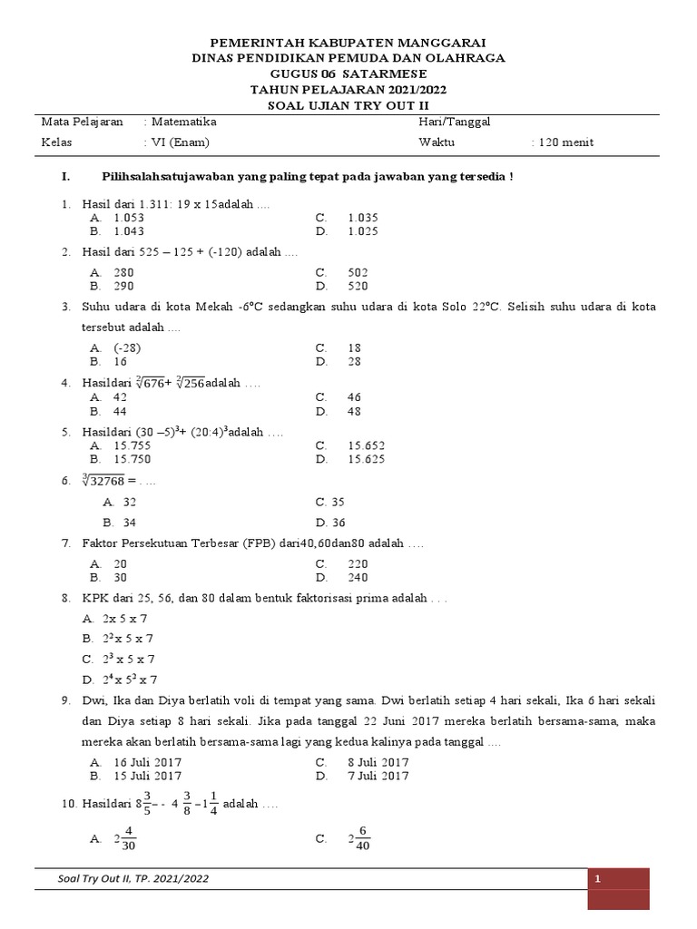 Soal Matek Try Out Iii | PDF