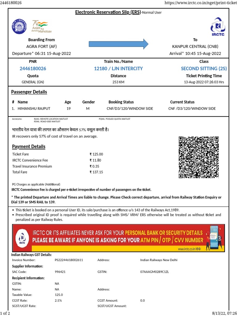 LJN Intercity Second Sitting (2S) | PDF | Payments