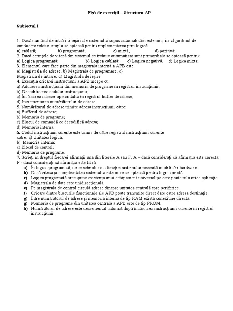 Fisa de Exercitii 2 - Structura AP | PDF
