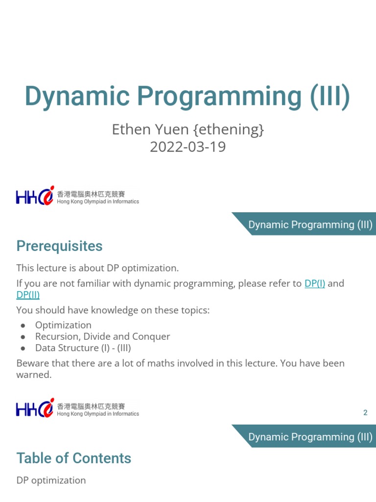 Dynamic Programming Optimization Guide | PDF | Dynamic Programming ...