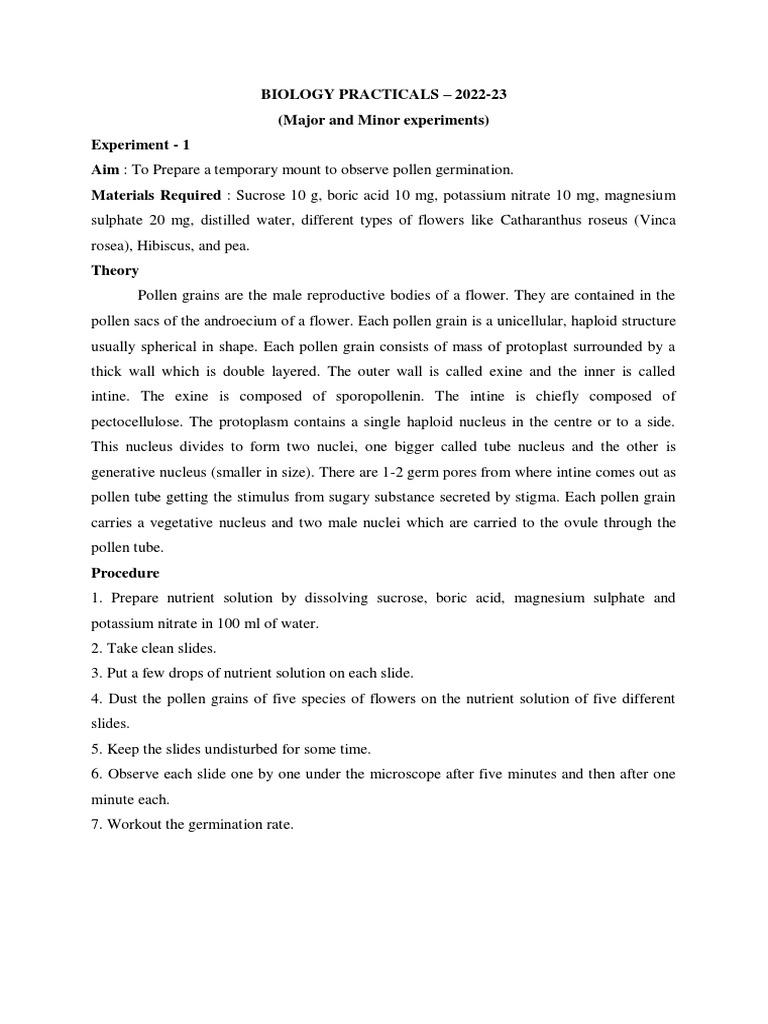 12th Biology Practicals 2022-23 | PDF | Mitosis | Chromosome