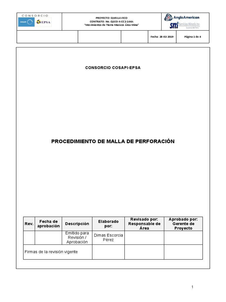 01 - Procedimiento de Marcado de Mallas | PDF | Perforación