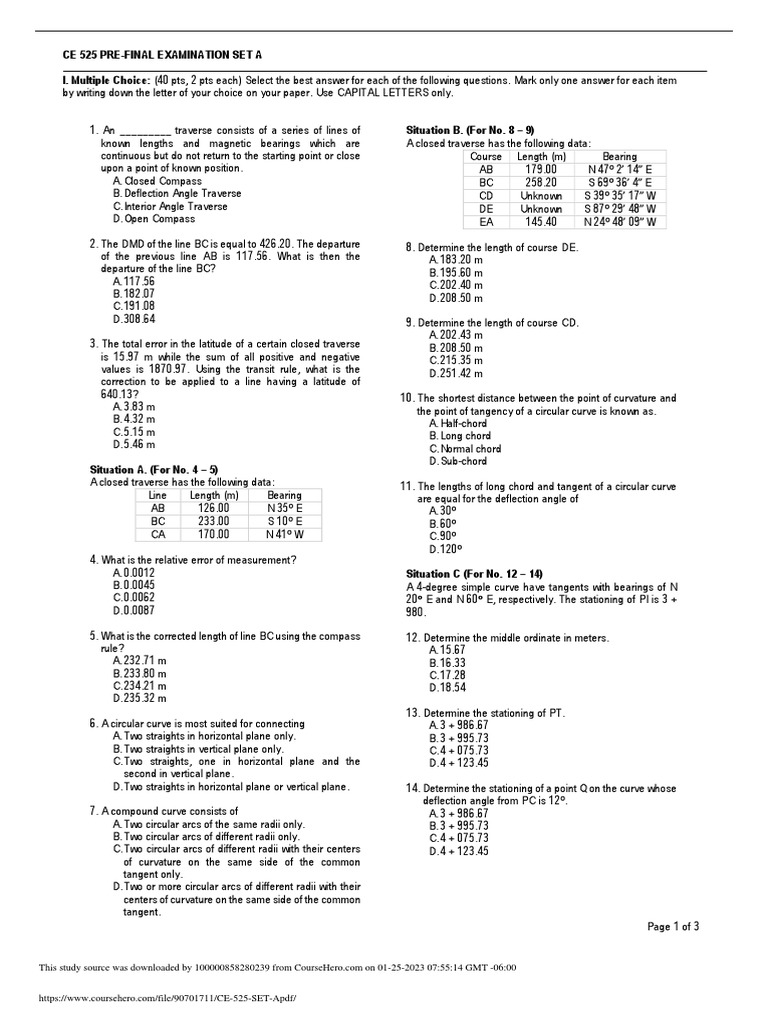 Ce 525 Set A Pdf Pdf Curvature Angle