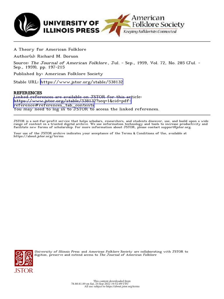 Dorson's Theory of American Folklore | PDF | Folklore | Franz Boas