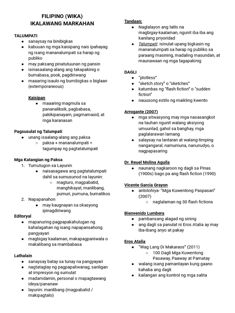Q2 Filipino Reviewer | PDF