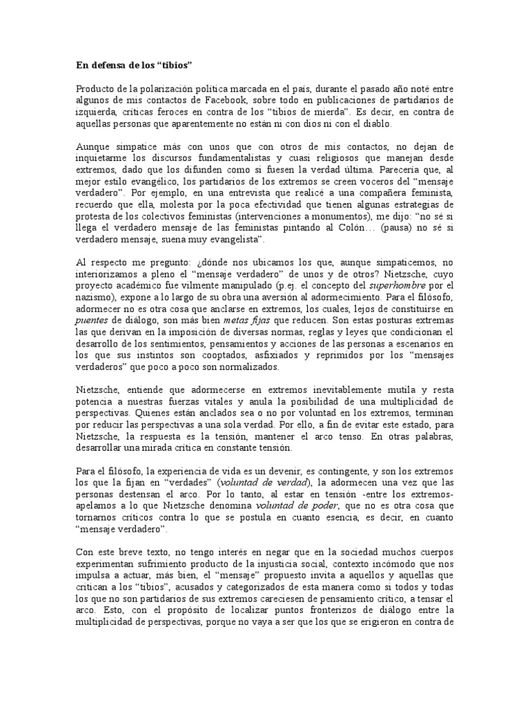 La defensa de los "tibios" en política | PDF | Ciencias sociales ...