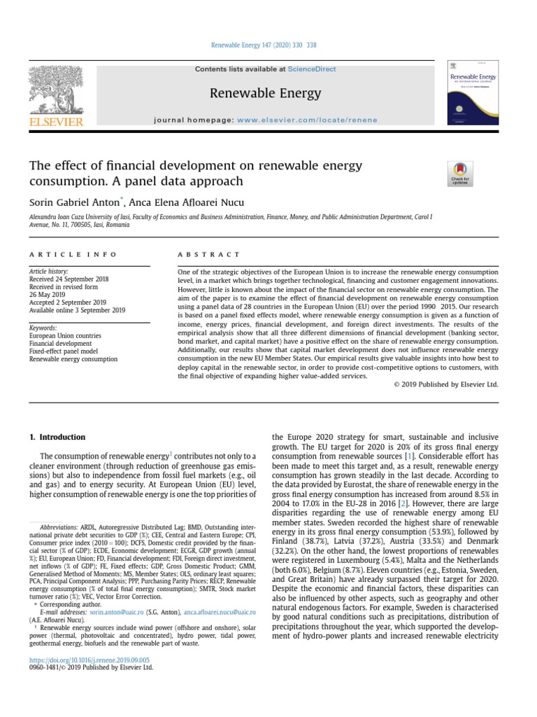 The Effect of Financial Development On Renewable Energy Consumption. A ...
