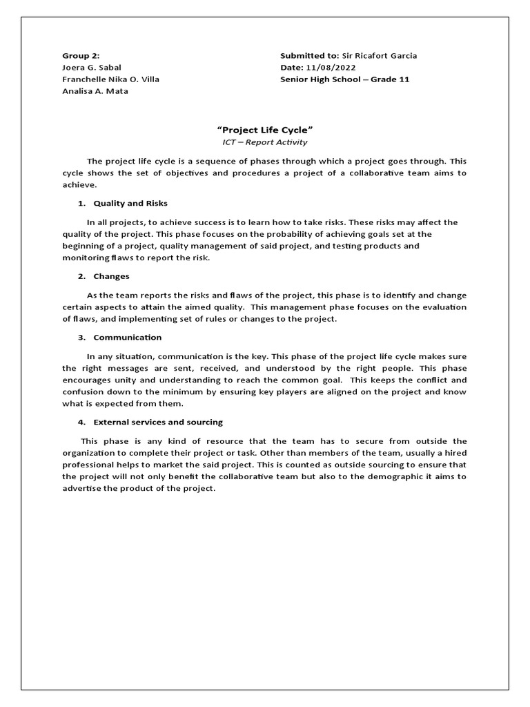 Group 2 - Project Life Cycle | PDF