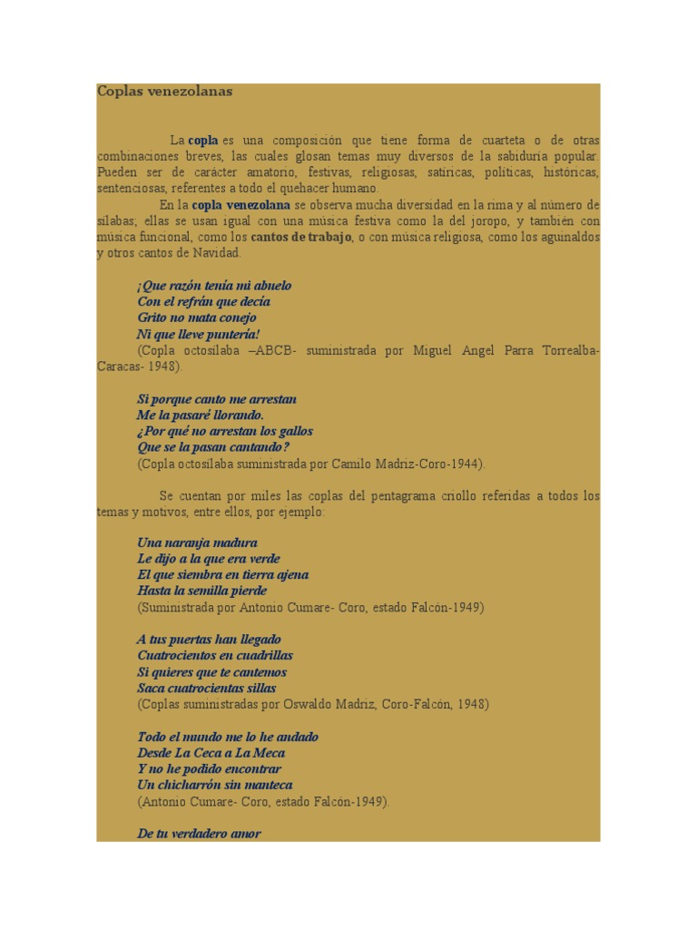 Ejemplos de coplas venezolanas | PDF