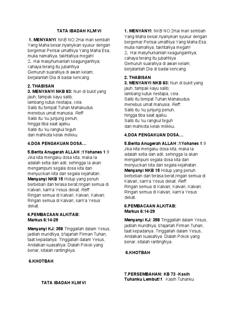 Tata Ibadah KLM 6, Kamis 30 Maret 2022 | PDF