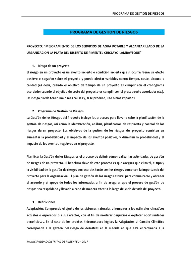 Programa Gestion de Riesgos - La Plata | PDF | Riesgo | Valores Programa Gestion de Riesgos - La Plata | PDF | Riesgo | Valores