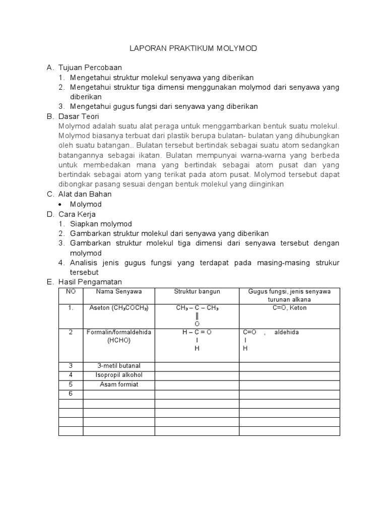 Panduan Laporan Praktikum Molymod - 1 | PDF | Sains & Matematika