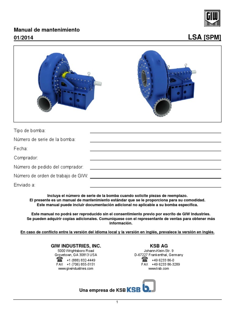 KSB Giw LSA | PDF | Rodamiento (Mecánico) | Engranaje