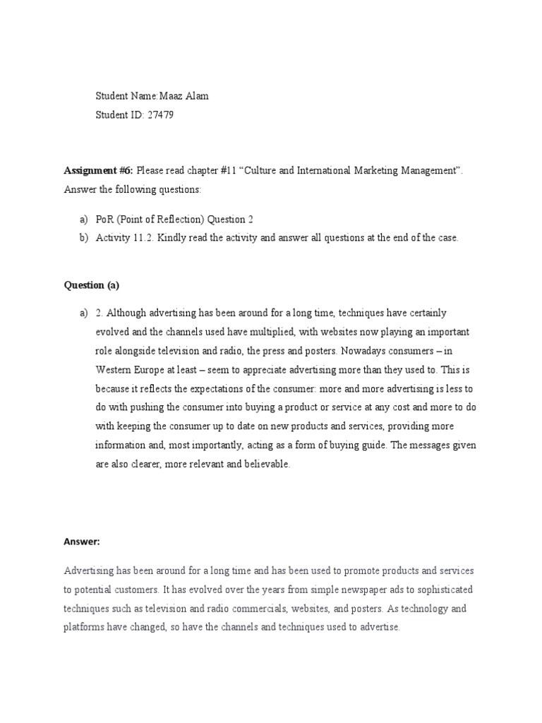 Assignment 6 | PDF | Advertising | Marketing