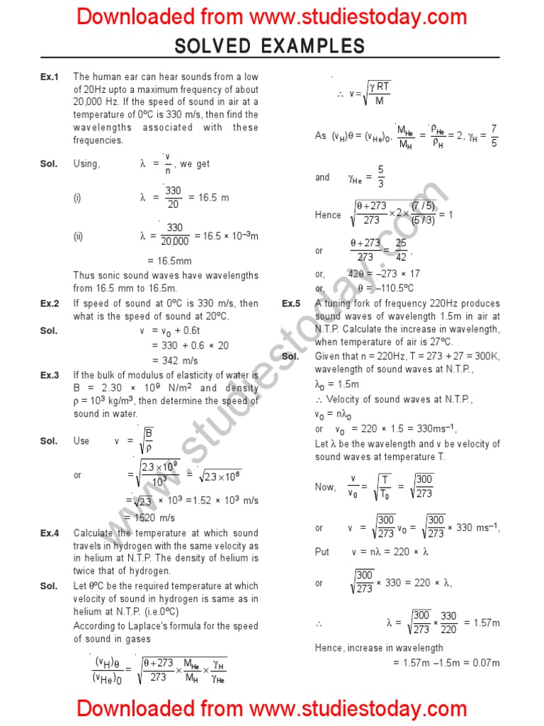 CBSE Class 12 Physics Sound Wave Solved Examples | PDF | Frequency | Sound