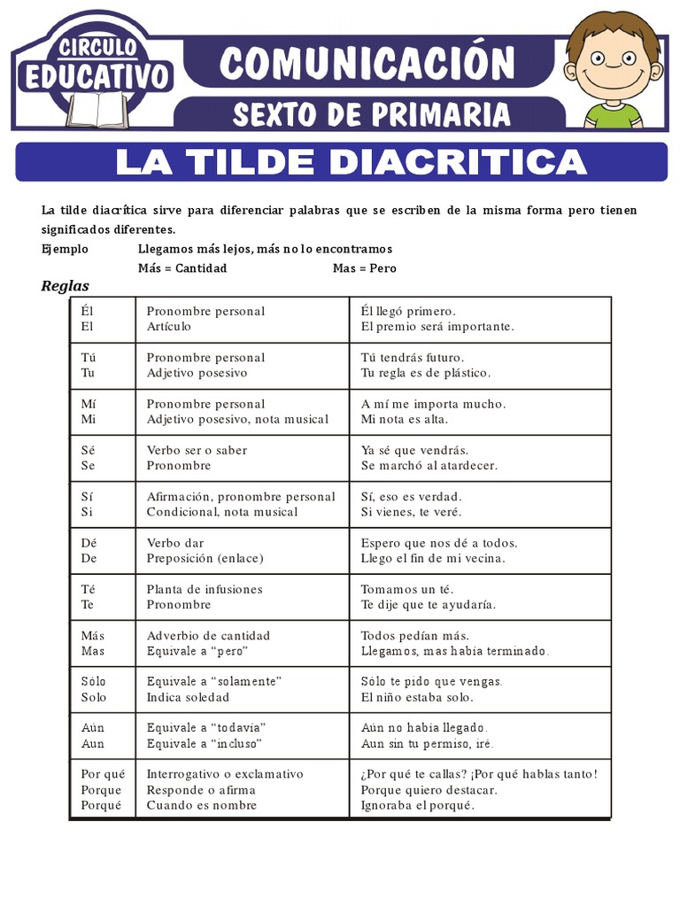 Actividades de Tilde Diacrítica para Primaria | PDF | Adjetivo | Adverbio