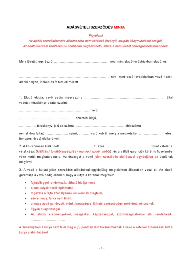 Adásvételi-szerződés-MINTA-v2020 04 22 | PDF
