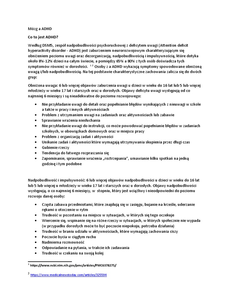 Mózg A ADHD | PDF