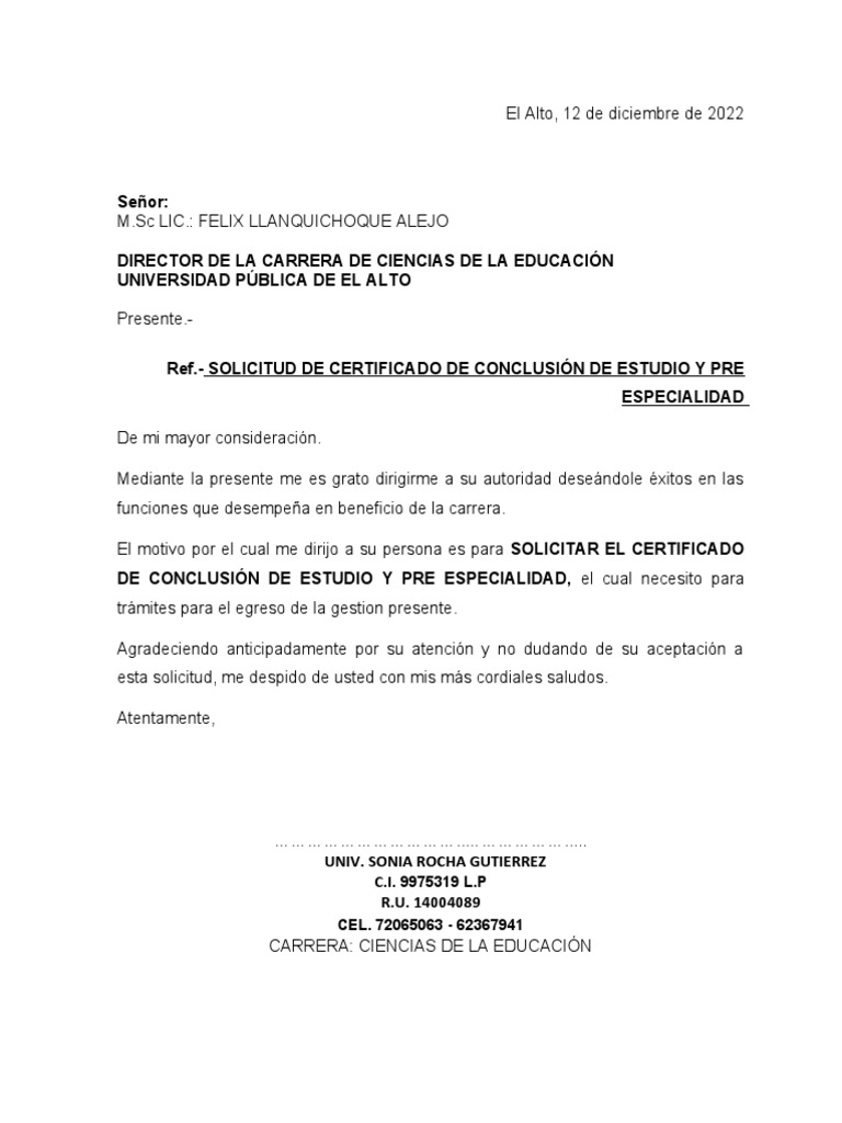 Carta de Solicitud Requisito 1 | PDF