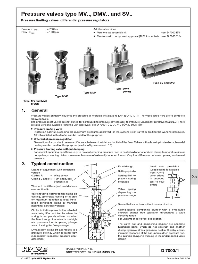 Pressure Valves Type MV.., DMV.. and SV..: 1. General | Download Free PDF | Valve | Pipe (Fluid ...