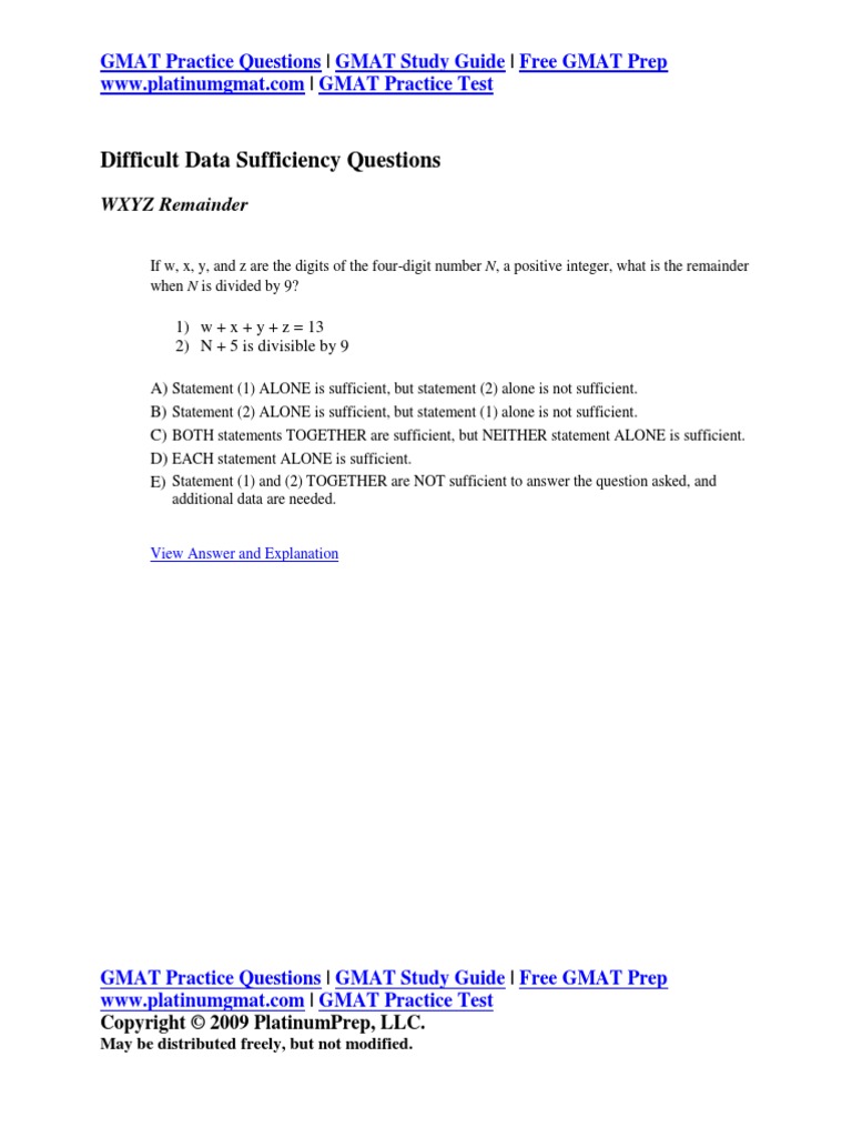 Practice Data Sufficiency Questions 1 | PDF