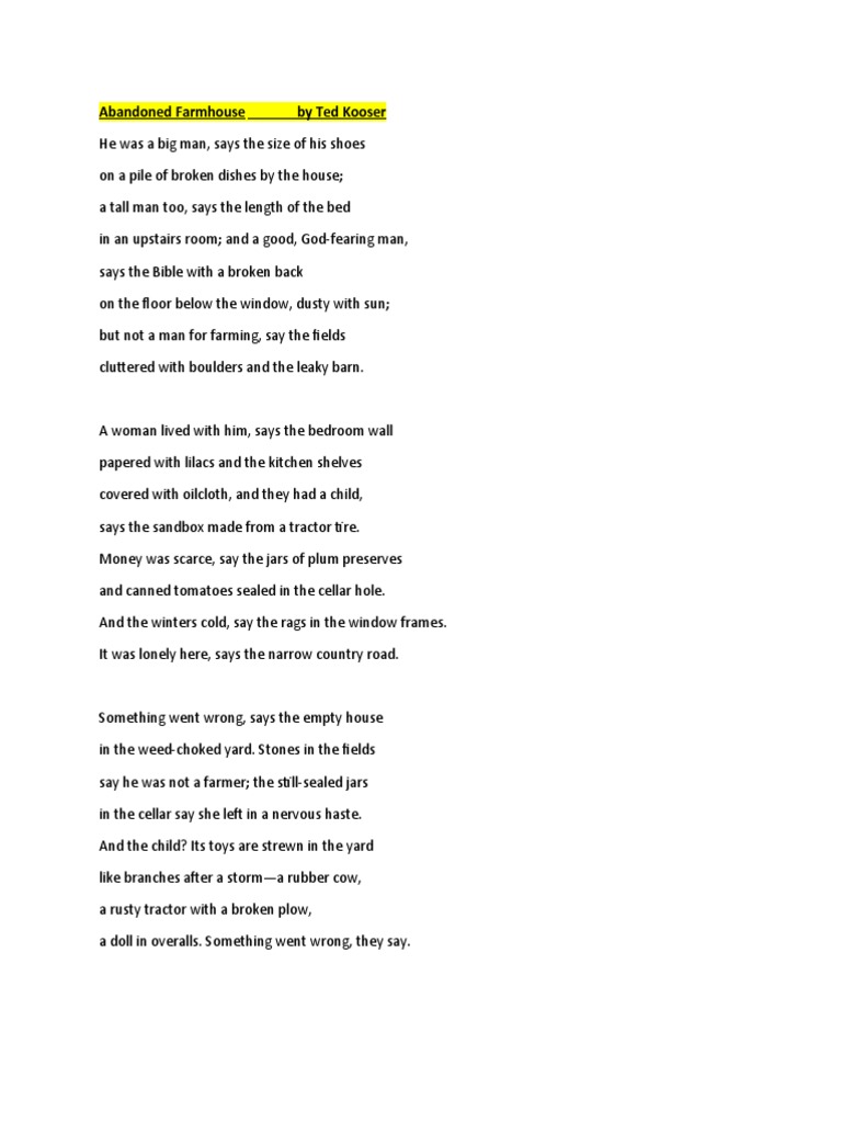 Analysis of Ted Kooser's "Abandoned Farmhouse" | PDF | Macbeth