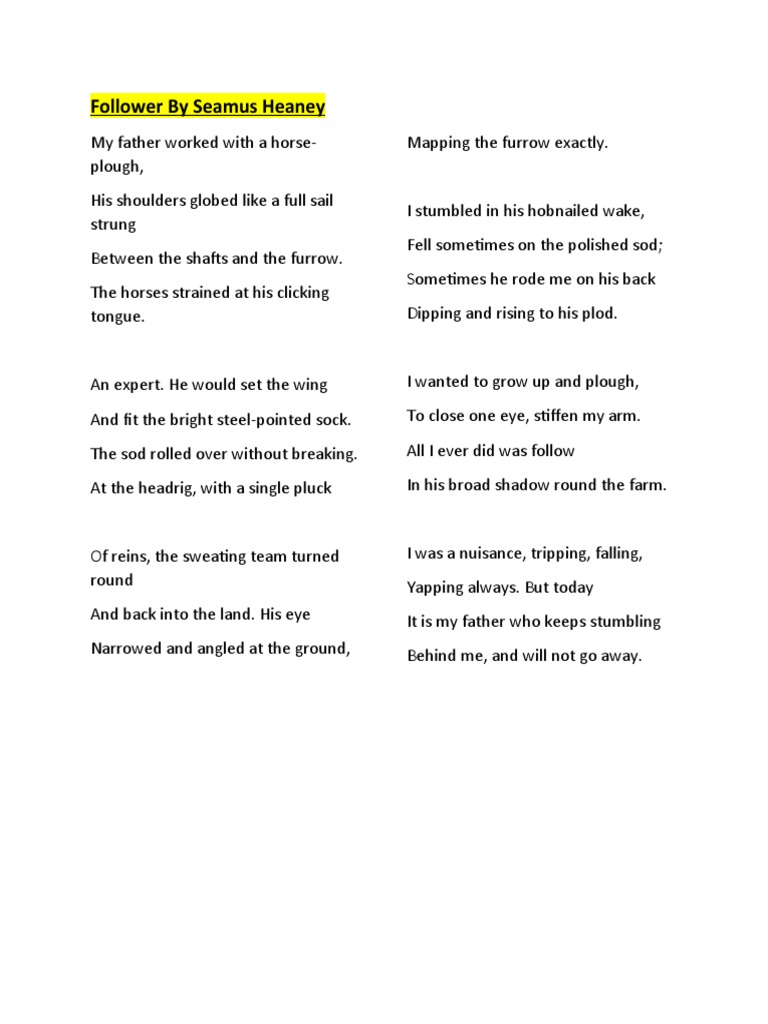 Analysis of Heaney's "Follower" Poem | PDF | General Fiction