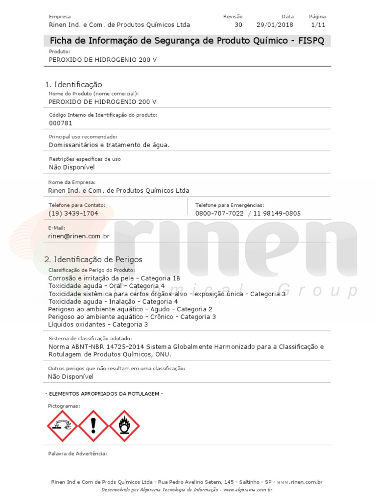 Ficha de Informação de Segurança de Produto Químico (FISPQ) para o ...