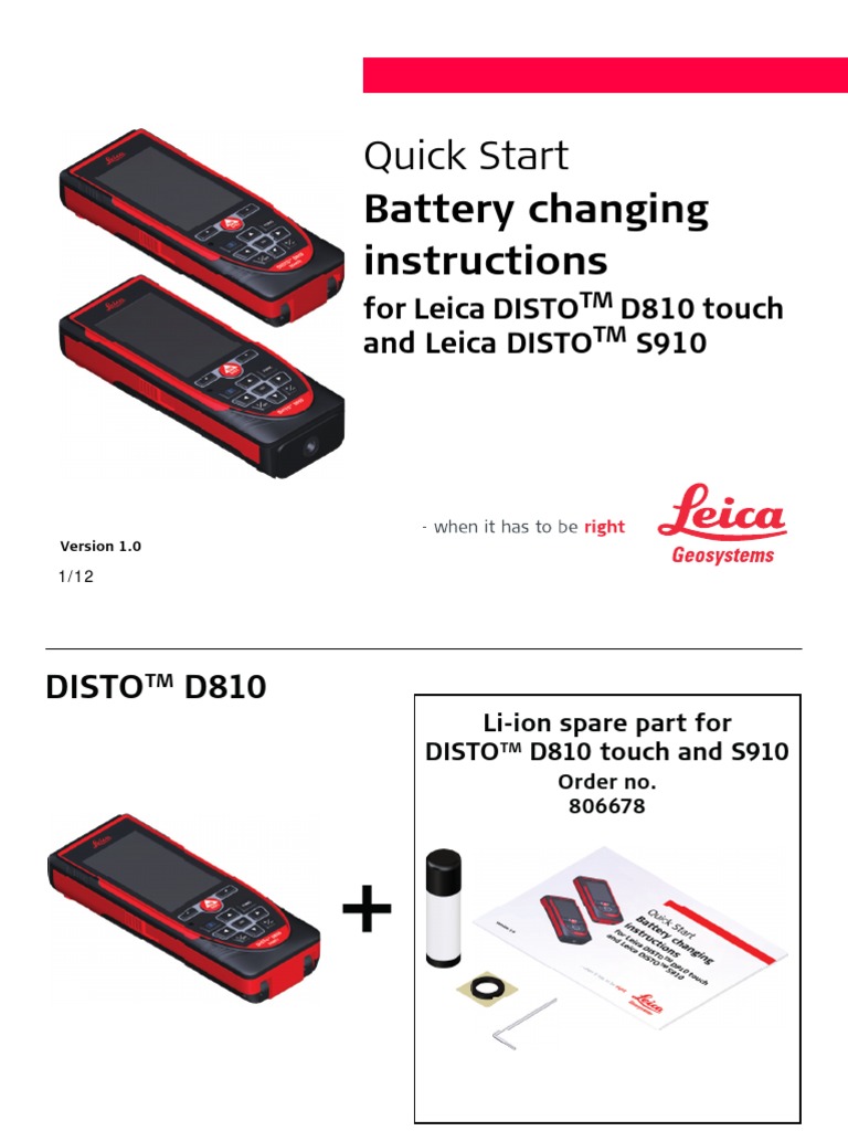 DISTO D810-S910 Battery Changing Instructions QuickStart v1.0.0 en | PDF