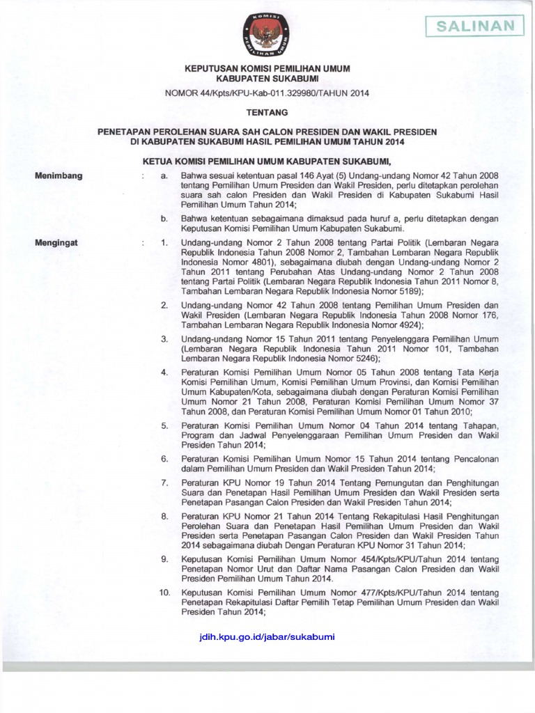 Salinan SK 44 Tahun 2014 Jdih | PDF