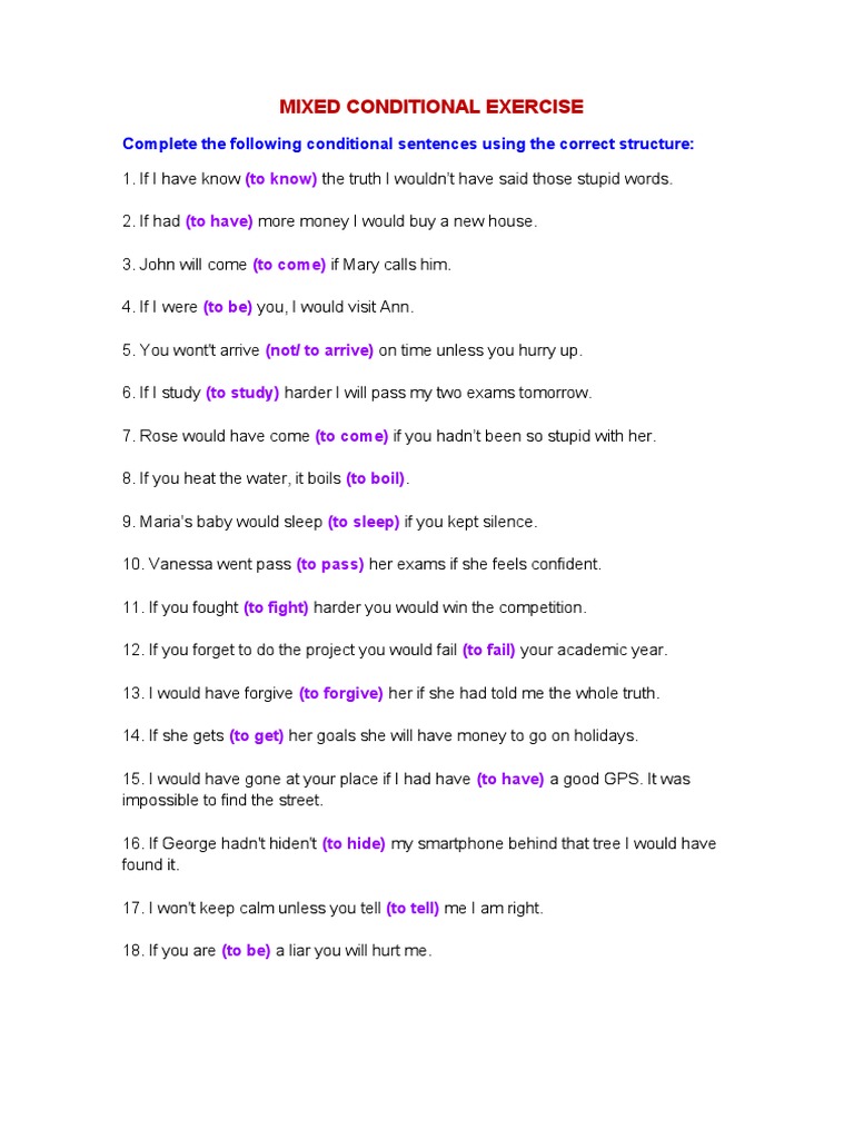 Mixed Conditional Exercise | PDF