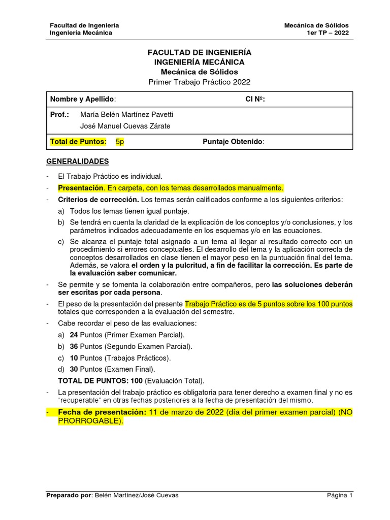 1er TP Mec Sol 2022 | PDF | Prueba (evaluación) | Evaluación