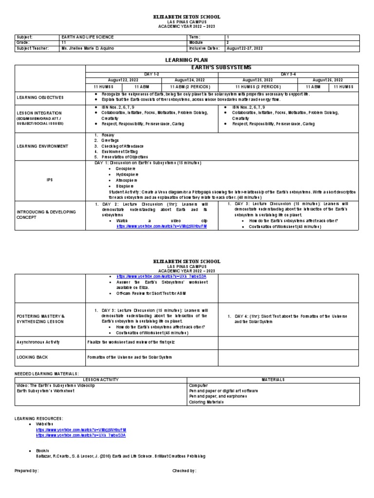 Module 2 - ELS - The Earth's Subsystems | Descargar gratis PDF | Learning | Earth