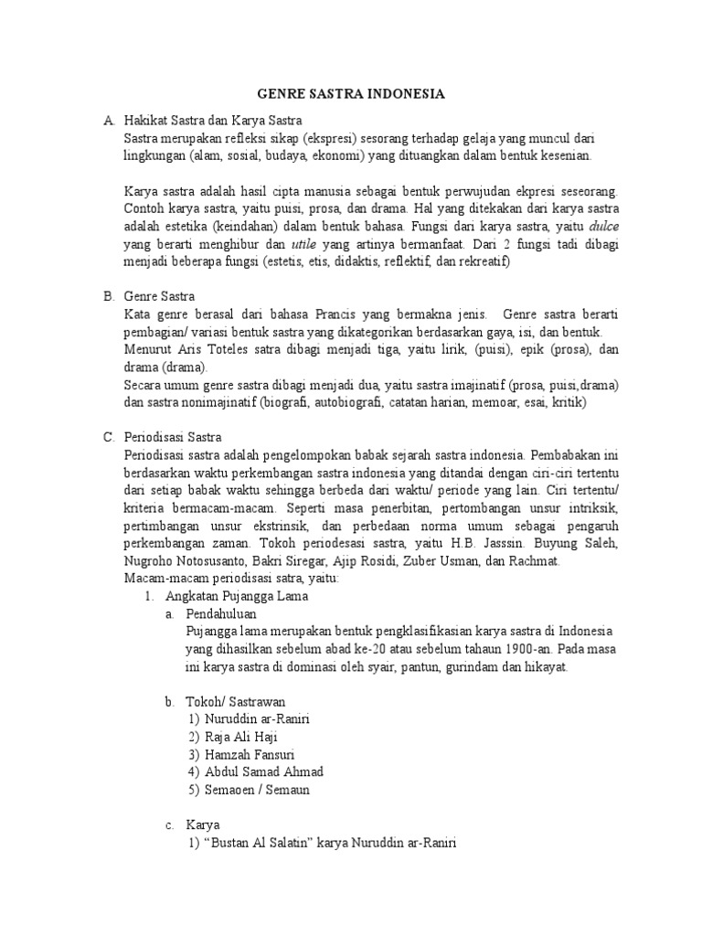 Genre Sastra Indonesia | PDF | Klasik