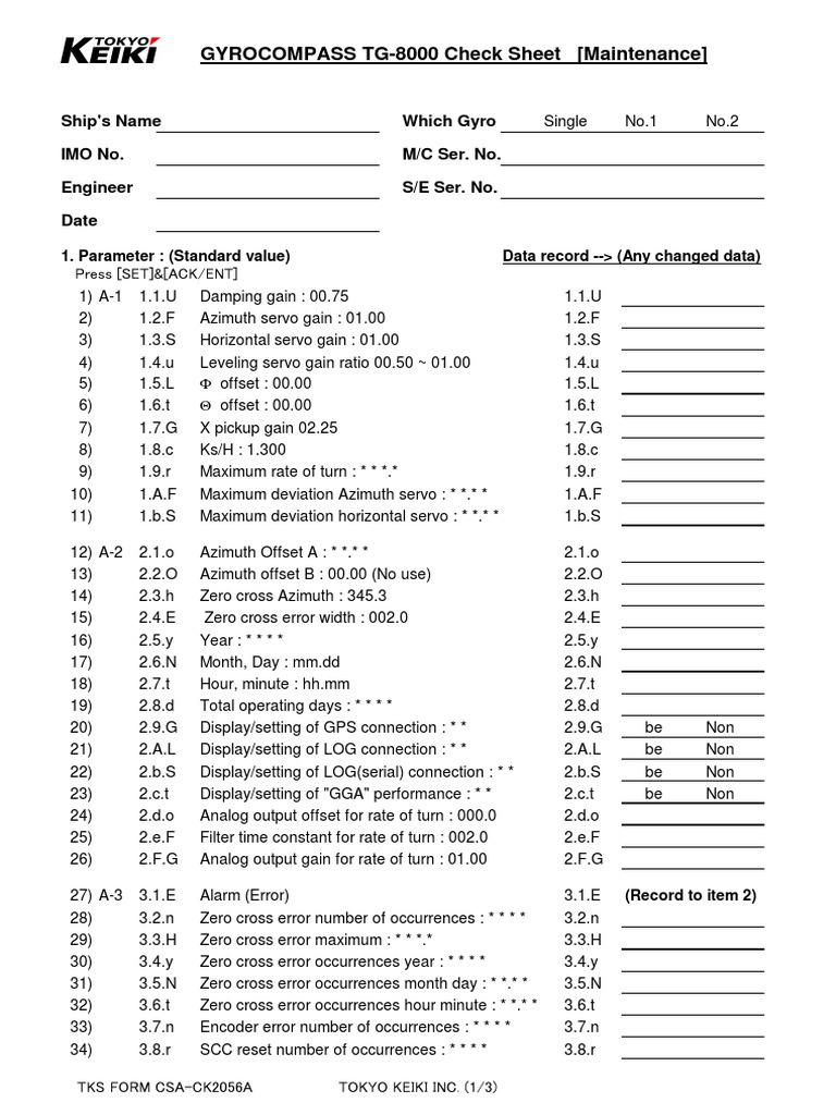 Maintenance Check Sheet for Gyrocompass TG-8000 | PDF | Electrical Engineering | Electricity