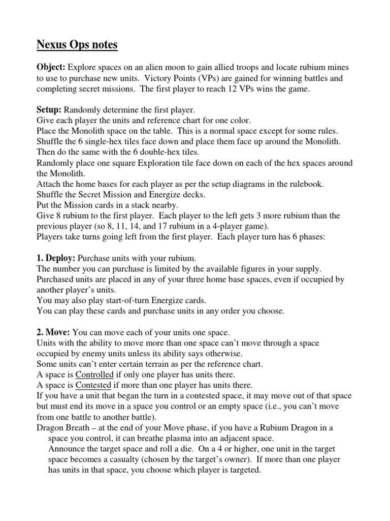 Nexus Ops Notes v1 | PDF | Leisure Activities | Playing Cards