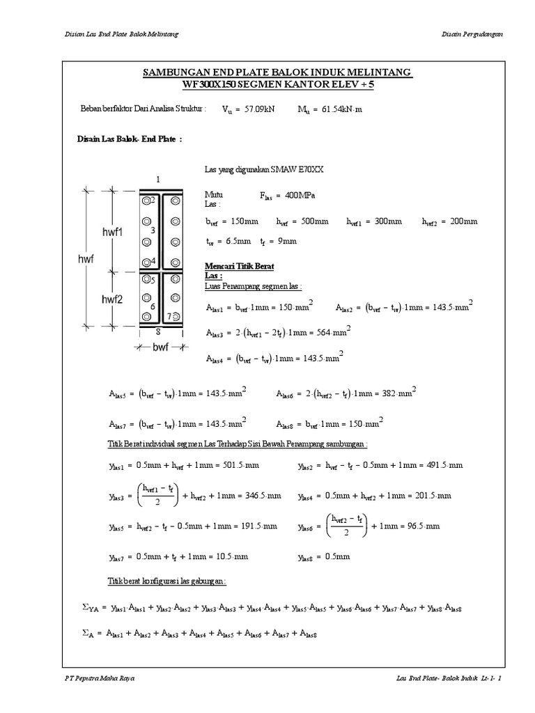 Mathcad - LAS BALOK INDUK MELINTANG - ENDPLATE KANTOR LT-1 | PDF