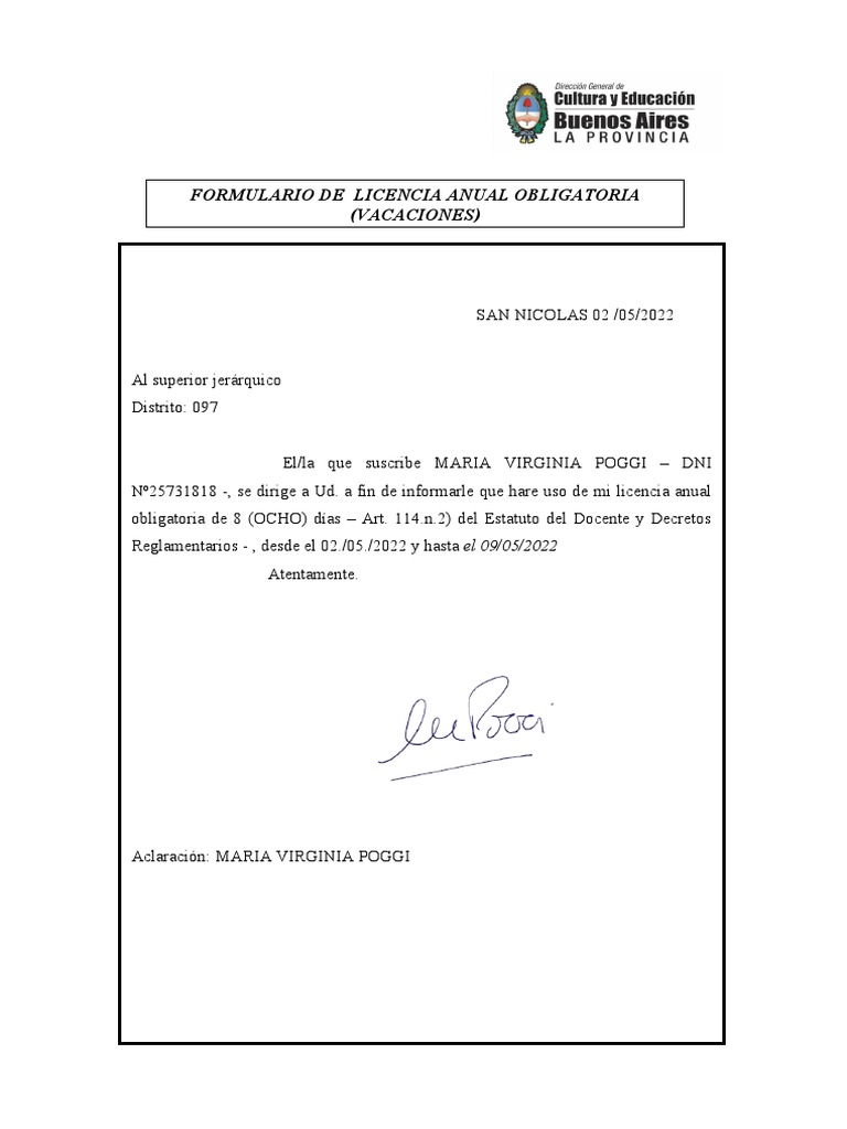 Formuilario Licencia Anual Obligatoria | PDF
