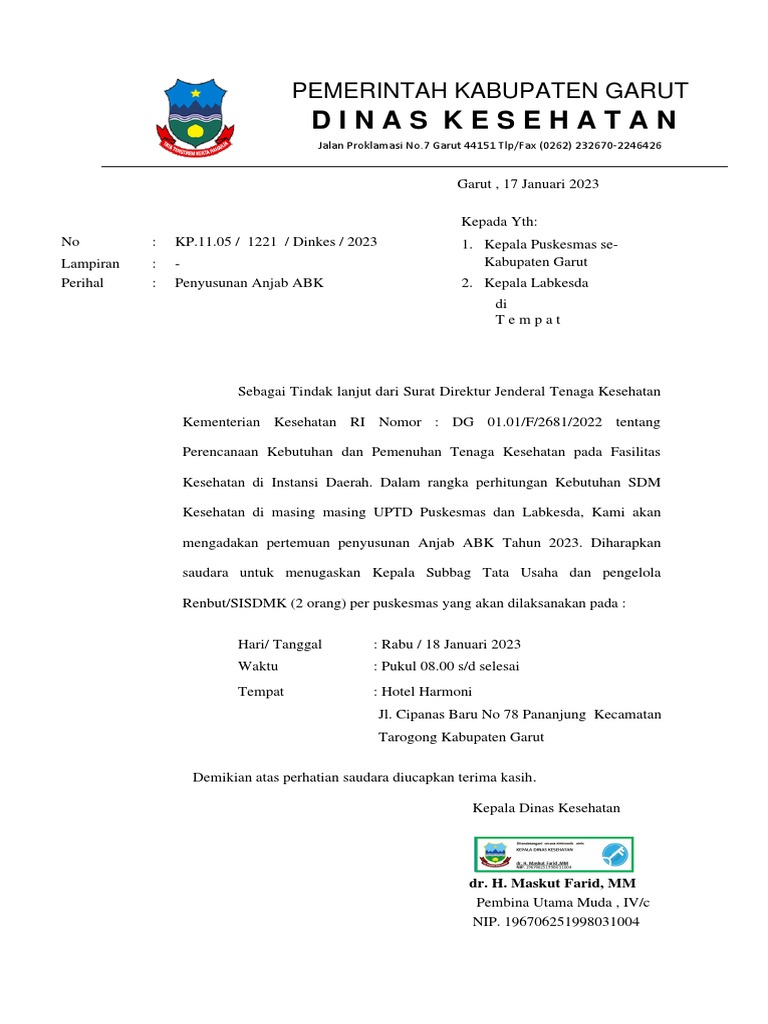 UNDANGAN PERTEMUAN RENBUT PUSKESMAS 1 - Sign | PDF
