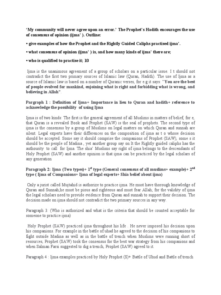 Ijma: Consensus in Islamic Lawmaking | PDF | Hadith | Islamic Jurisprudence