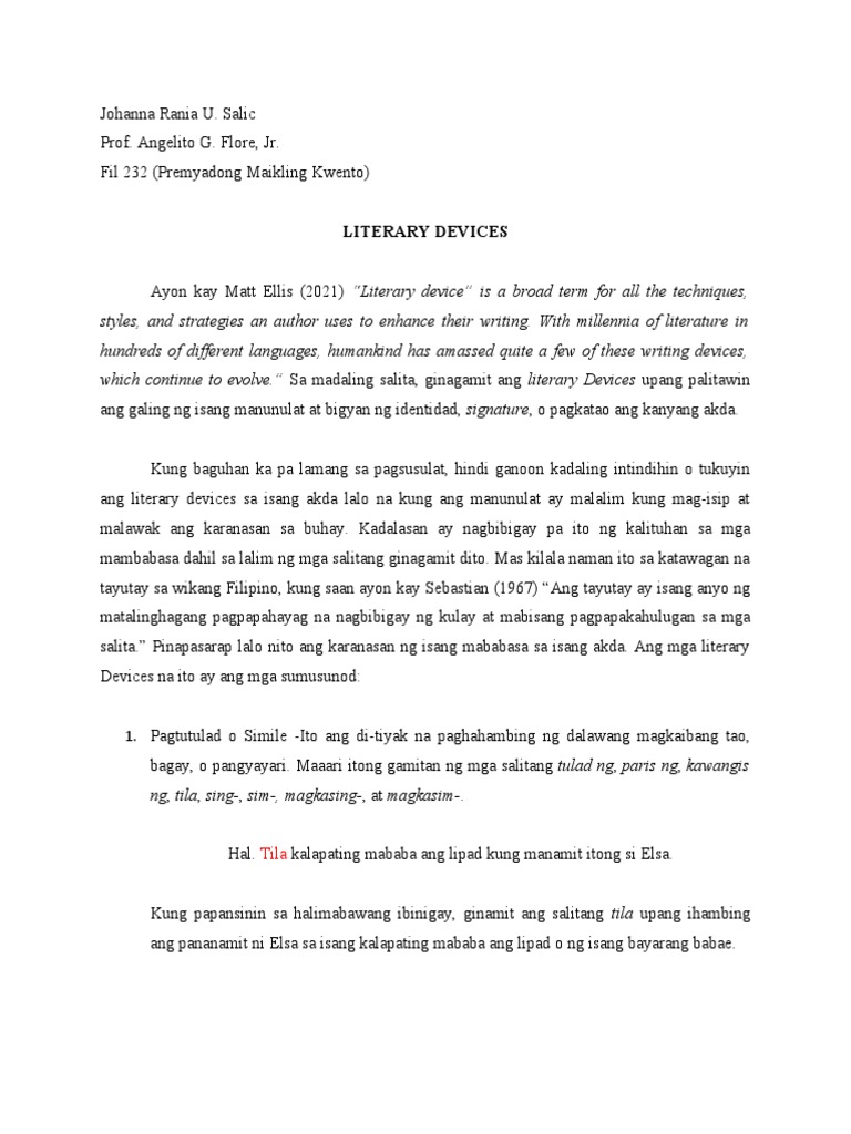 Literary Devices (FIL 232) | PDF