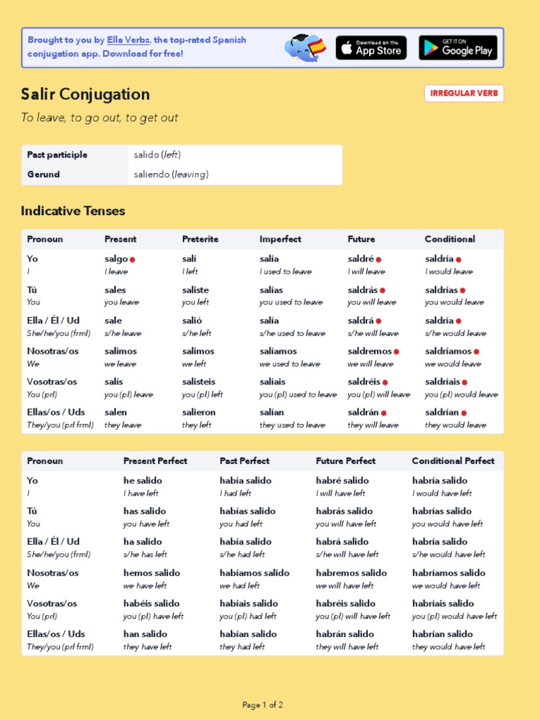 Salir Conjugation Spanish | PDF | Language Mechanics | Grammar