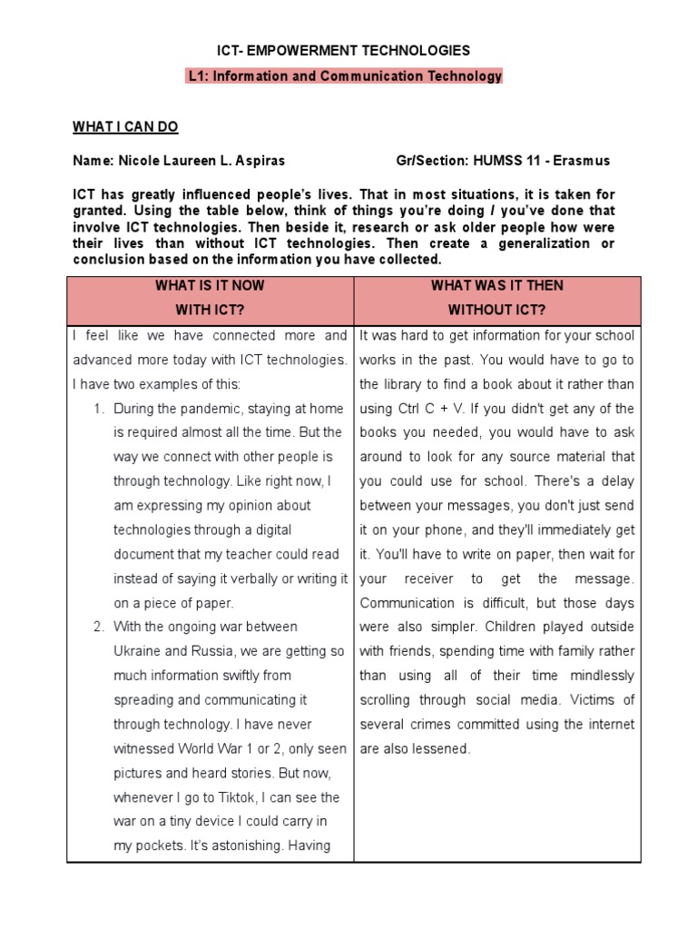 L1 - Activity Sheet (Introduction To Ict) | PDF | Information And Communications Technology ...