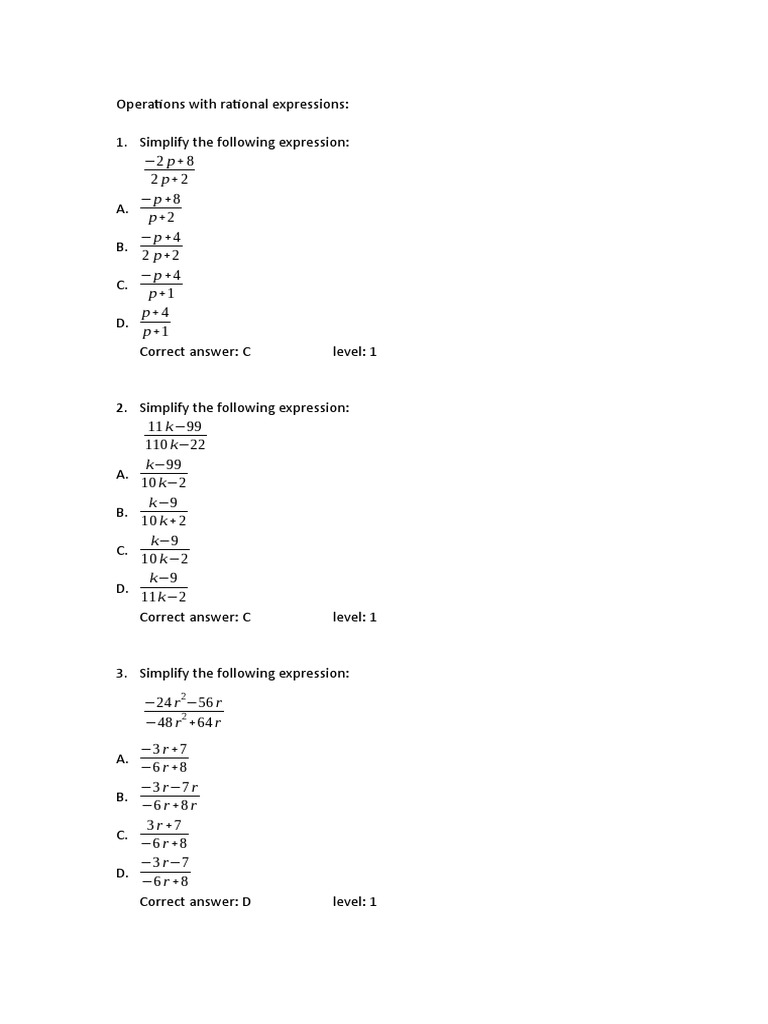 Operations With Rational Expressions | PDF | Mathematical Analysis ...