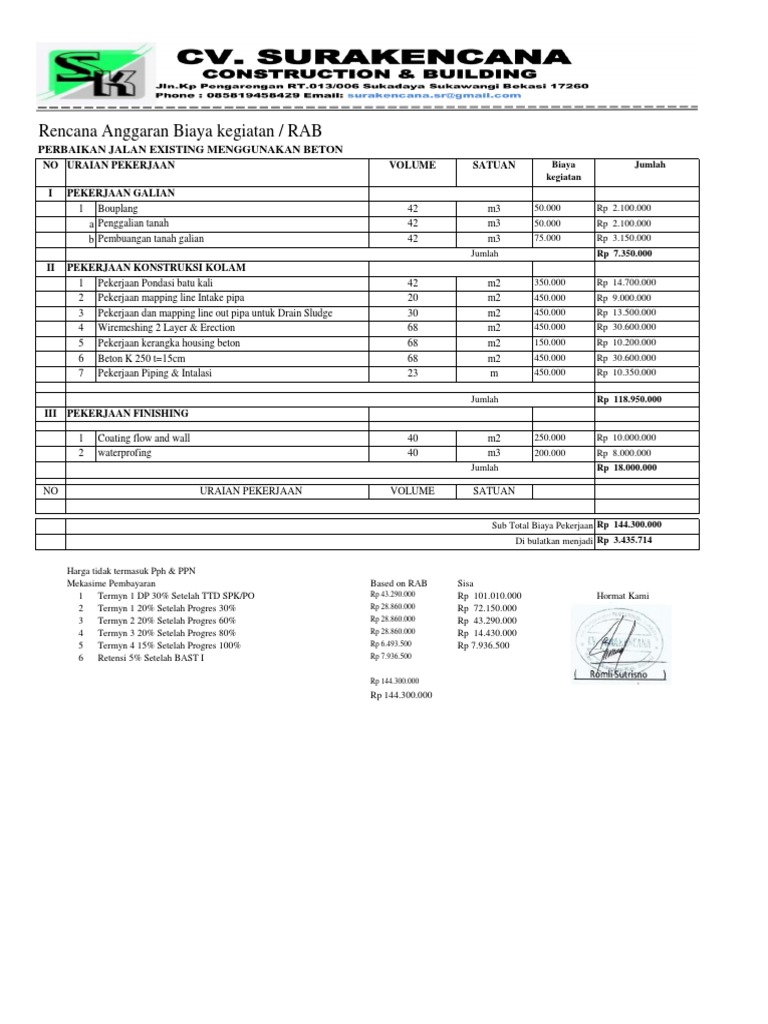 Pembuatan Kolam Penjernih Air PT - SKM | PDF | Sains & Matematika ...