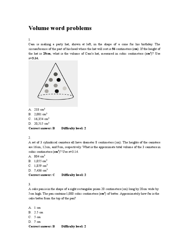 Volume word problems solved step-by-step | PDF | Volume | Sphere